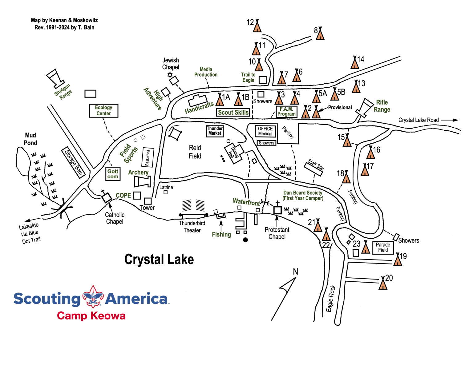 Campsites and camp map - Ten Mile River Scout Camps
